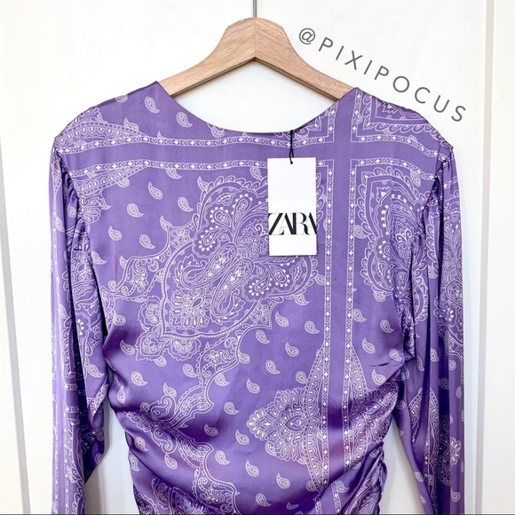 Zara | Dresses | Zara Paisley Printed Satin Midi Dress Purple | Poshmark